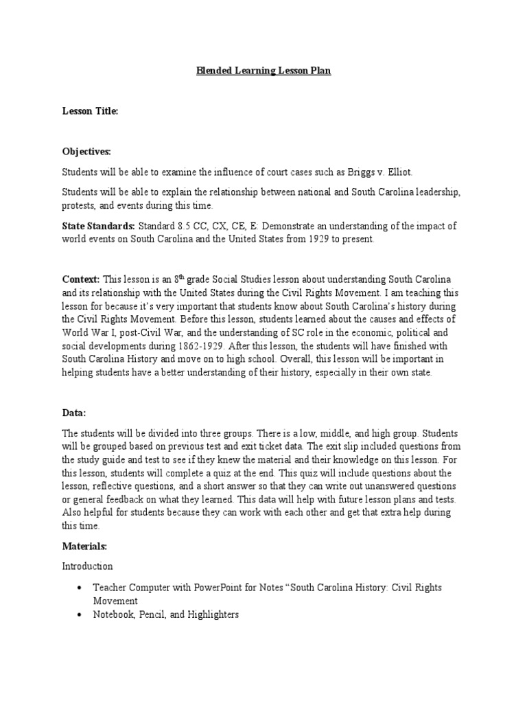 South Carolina Civil Rights Lesson Plan | PDF | Chromebook | Lesson Plan