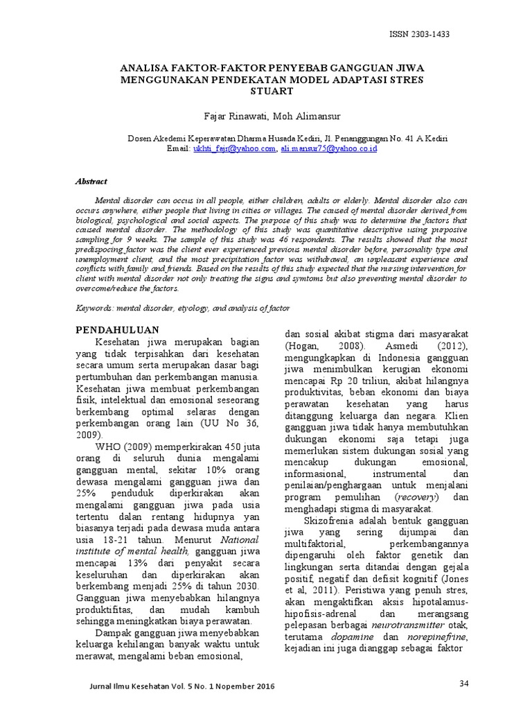 Analisa Faktor-Faktor Penyebab Gangguan Jiwa Menggunakan Pendekatan Model Adaptasi Stres Stuart ...