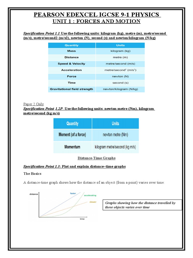 Pearson Edexcel Igcse 9-1 Physics: Unit 1: Forces and Motion | PDF ...