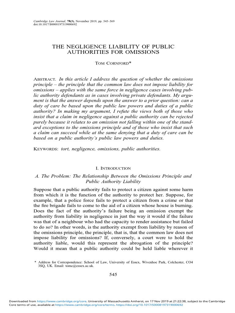 The Negligence Liability of Public Authorities For Omissions | PDF ...