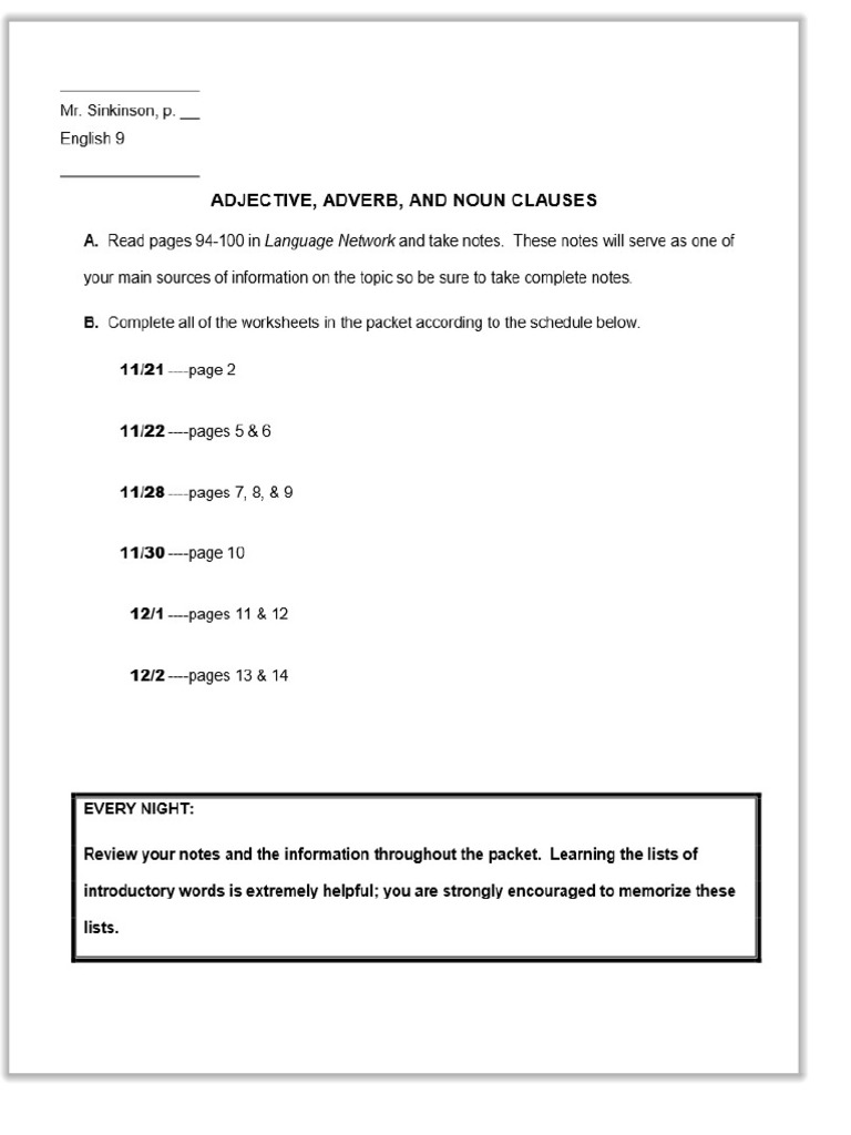 Adjective, Adverb, and Noun Clauses | PDF