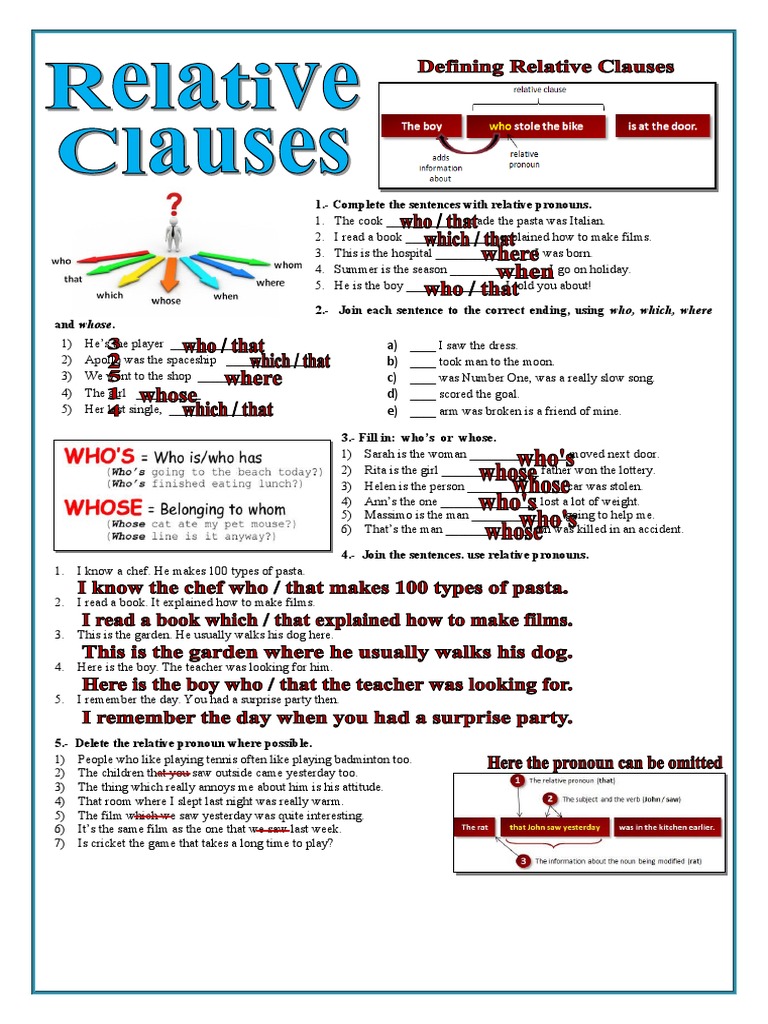 Answer Key For Homework Relative Clauses Classroom | PDF | Grammar | Syntax