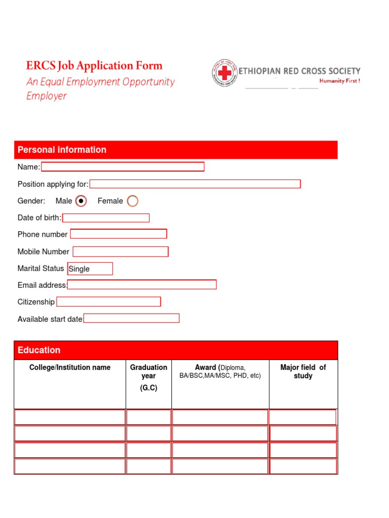 Ercs Job Application Form | PDF