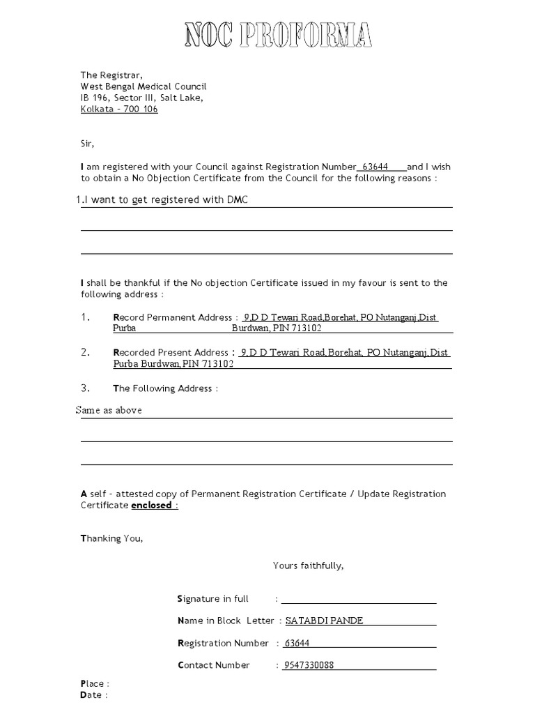 NOC Proforma-Converted Small | PDF
