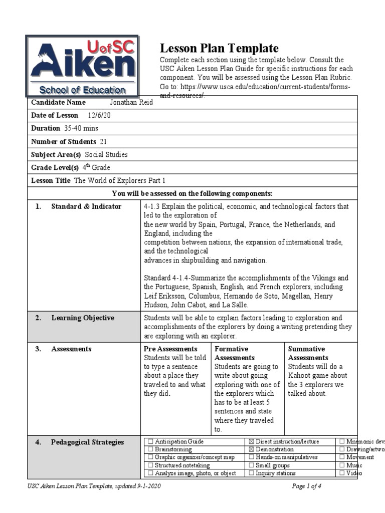 Lesson Plan Template - 2020 2 | PDF | Lesson Plan | Epistemology