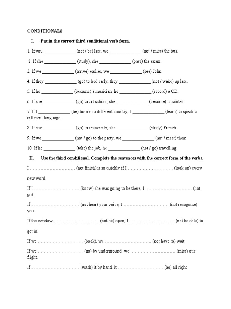 Conditionals I. Put in The Correct Third Conditional Verb Form | PDF ...
