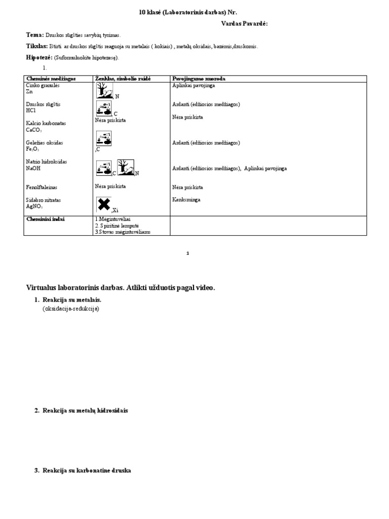 10 Klase Druskos Rugsties Savybiu Tyrimas - Nuotolinis | PDF