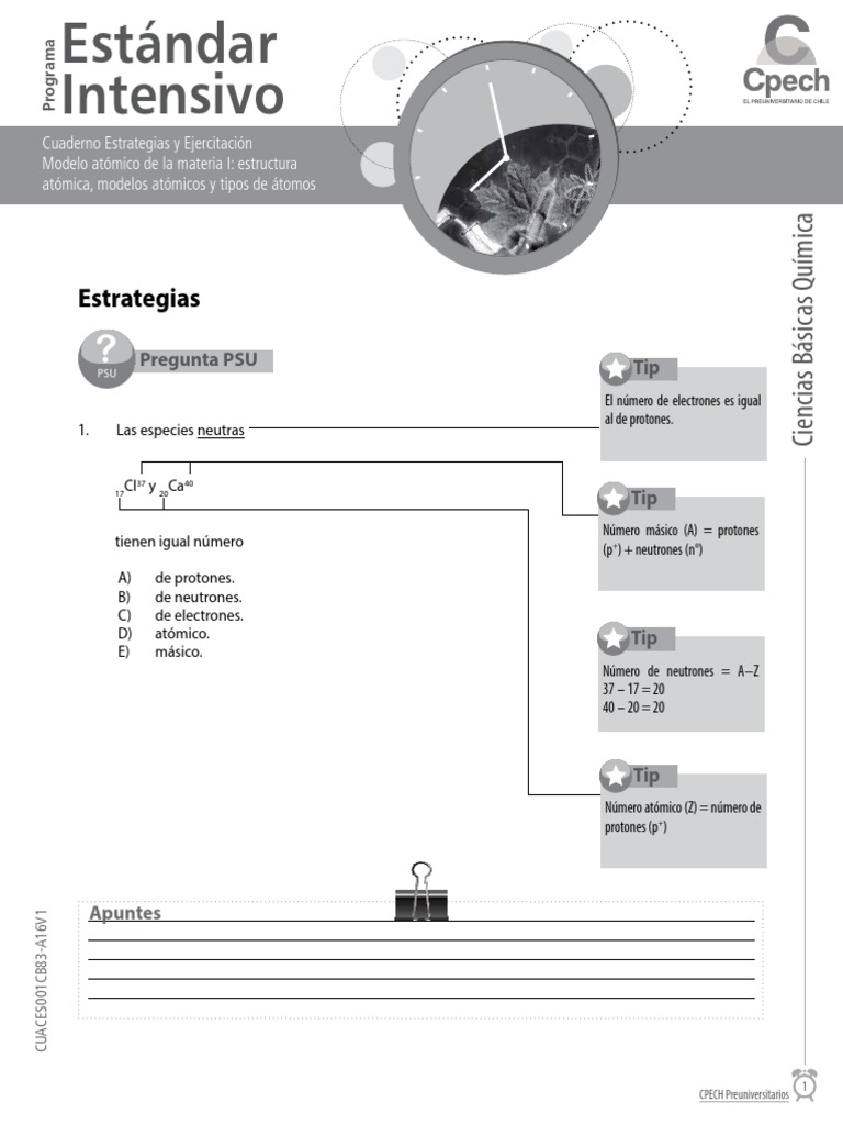 Cuaderno QM-01 ESTÁNDAR INTENSIVO Modelo Atomico de La Materia I 2016 - PRO | PDF | Átomos | Protón