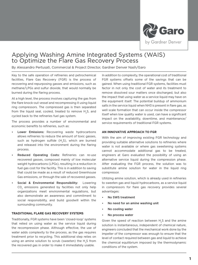 Applying Washing Amine Integrated Systems (WAIS) To Optimize The Flare ...
