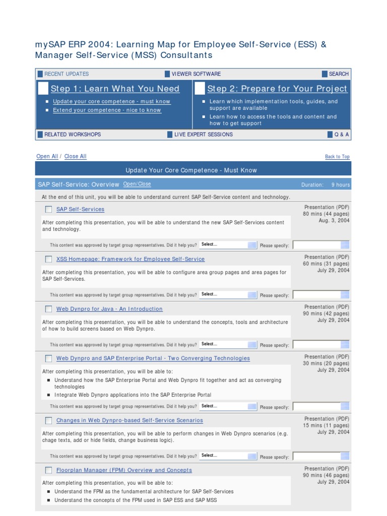 mySAP ERP 2004: ESS & MSS Learning Guide | PDF
