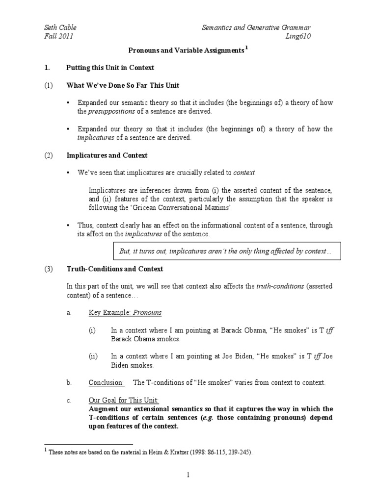 10 Pronouns-VariableAssignments PDF | PDF | Interpretation (Logic) | Semantics