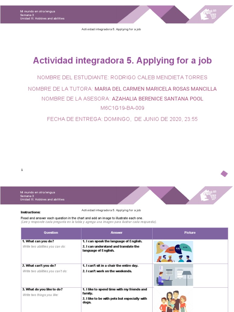 Actividad Integradora 5. Applying For A Job: Mi Mundo en Otra Lengua ...