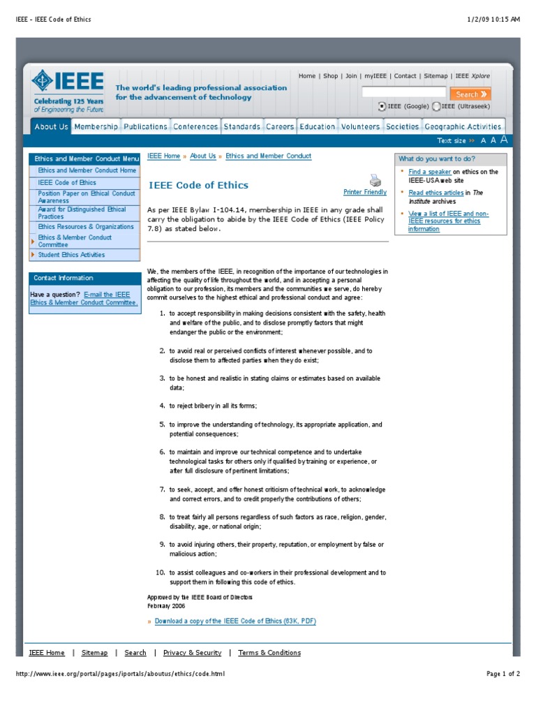 IEEE Code of Ethics PDF | Download Free PDF | Institute Of Electrical ...