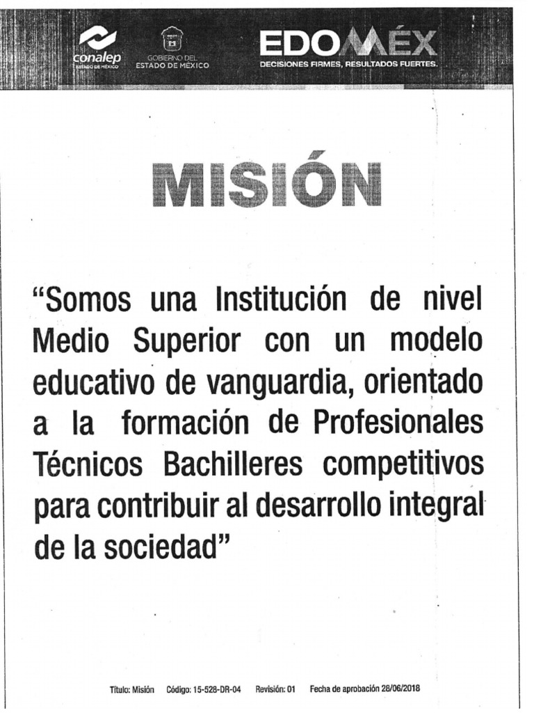 Mision, vision, politica de calidad, valores conalep