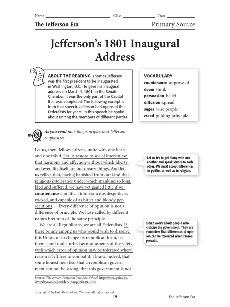 Jefferson's Inaugural Address | PDF | Thomas Jefferson | Government