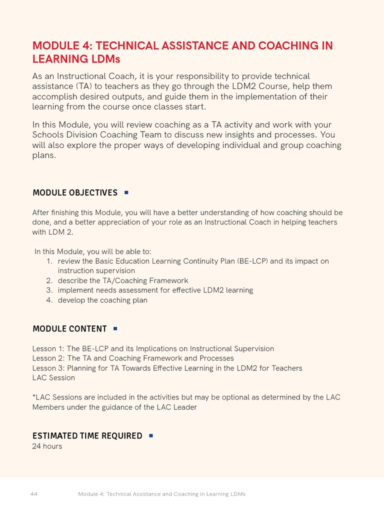 MODULE 4 TECHNICAL ASSISTANCE AND COACHING IN LEARNING LDMs PDF | PDF ...