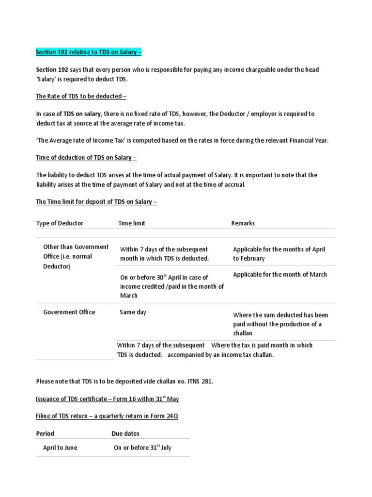 Section 192 Relatin Gto TDS On Salary - Section 192 Says That Every ...
