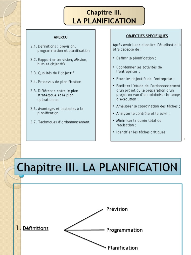 Chapitre III. LA PLANIFICATION | PDF | Planification | Business