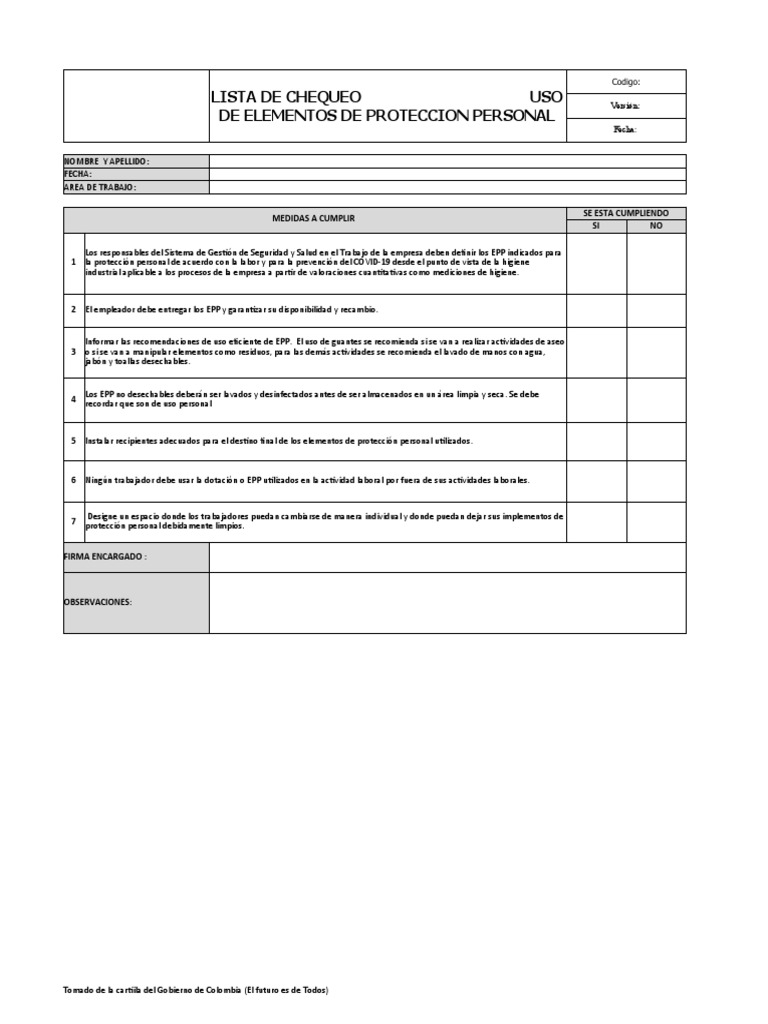 Lista de Chequeo para Uso de Epp | PDF