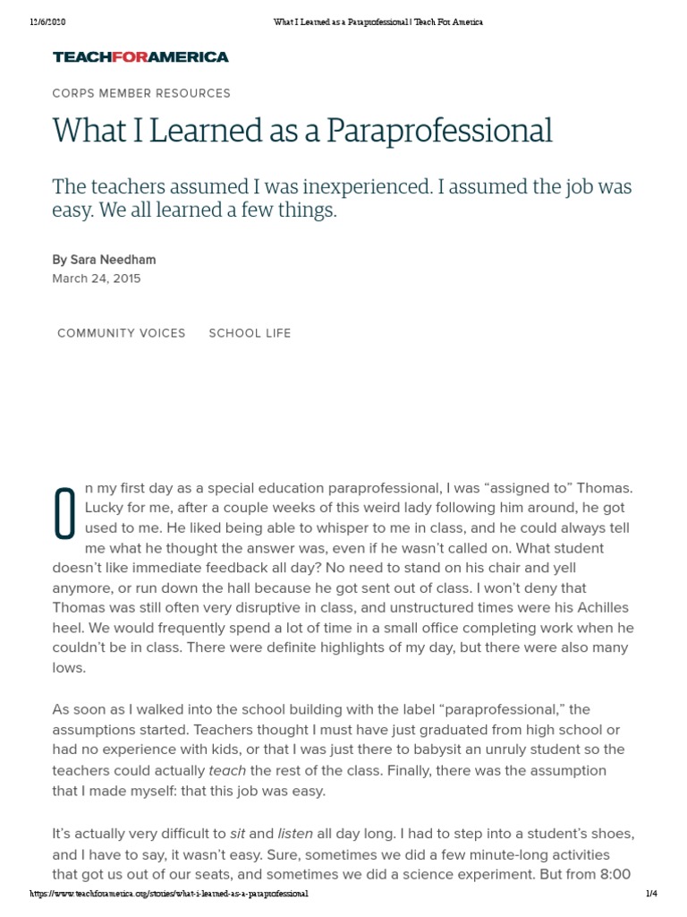 What I Learned As A Paraprofessional Teach For America | PDF