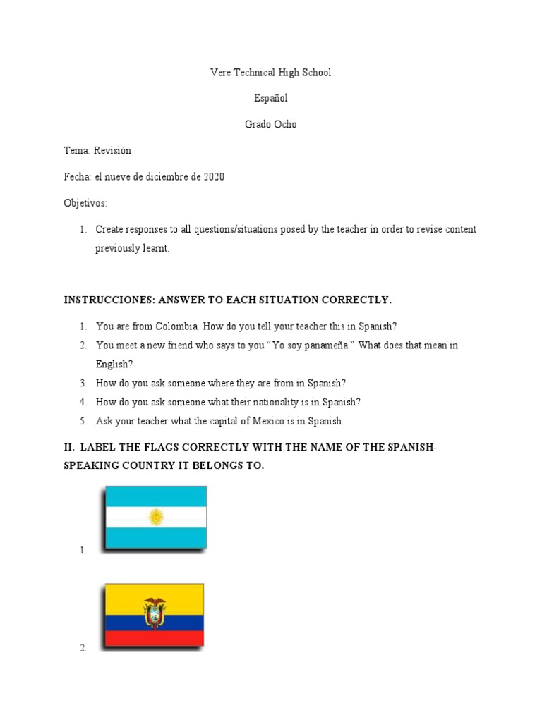 Spanish Revision Exercises for Grade 8 | PDF