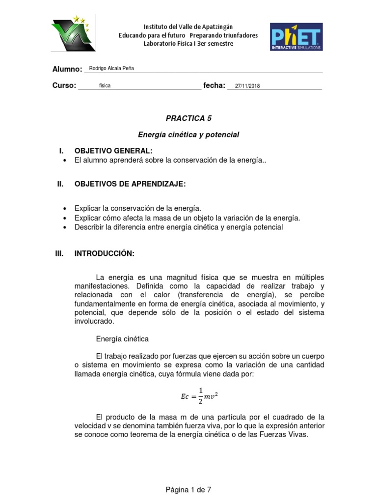 PRACTICA 5 Energía Cinética y Potencial | PDF | Gravedad | Fuerza