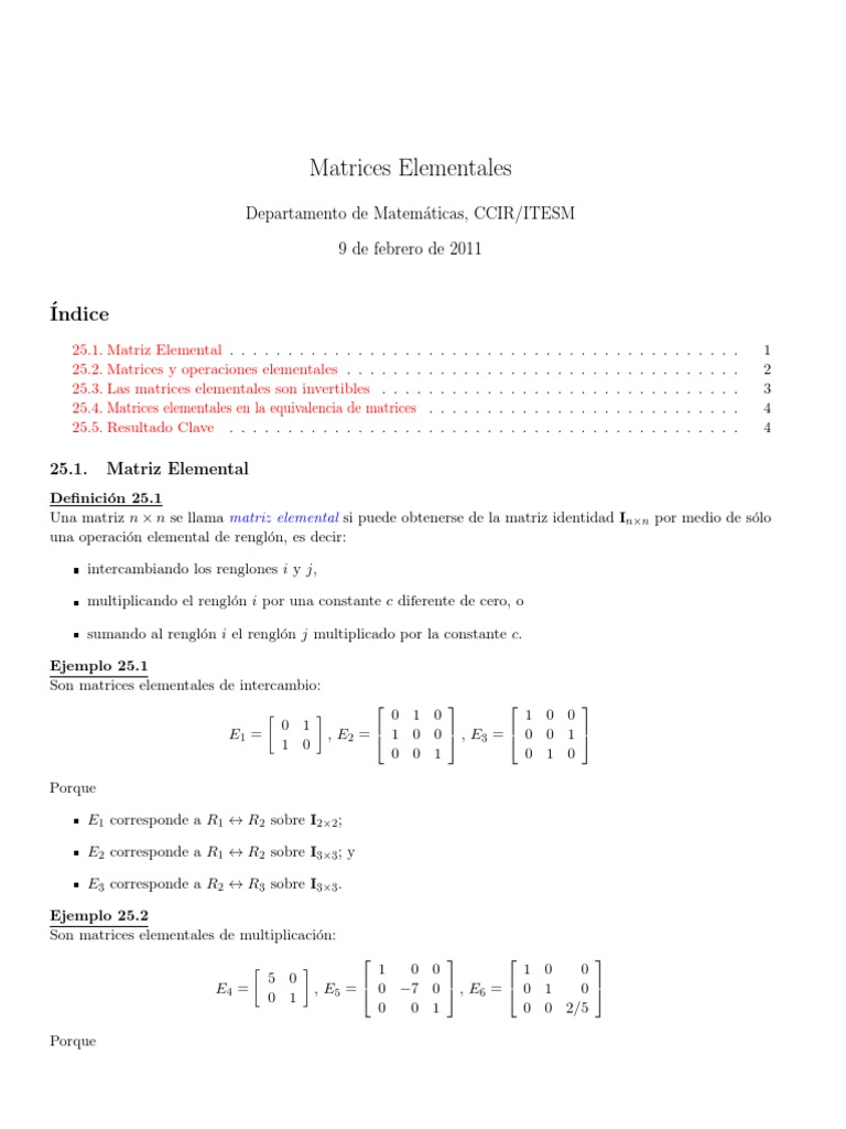 Matrices Elementales PDF | PDF | Matriz (Matemáticas) | Relaciones ...