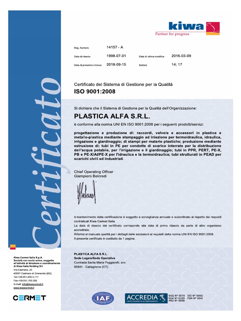 Alfa Certificado Iso 9001-2018 | PDF