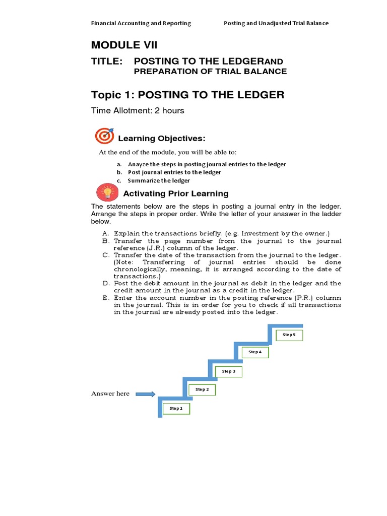 Module 7 Topic 1 Posting To The Ledger | PDF | Debits And Credits ...