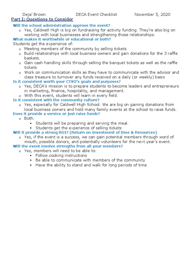 Ctso Event Timeline Checklist | PDF | Foods | Business