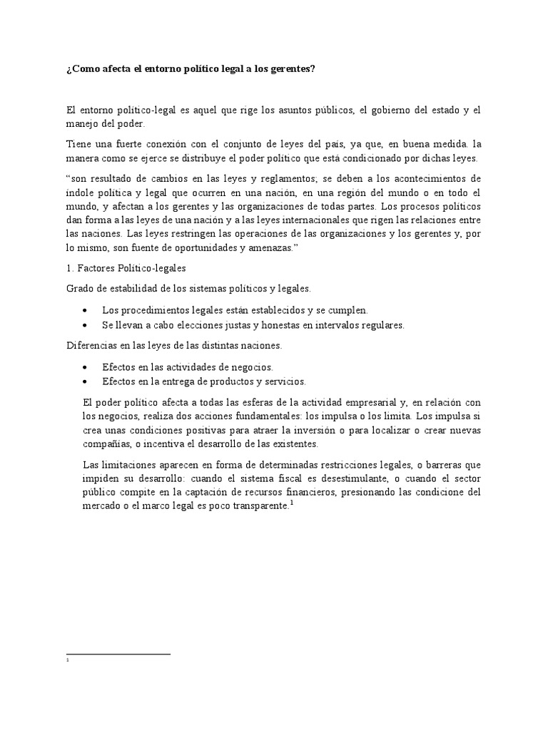 Entorno Politico Legal A Los Gerentes | PDF