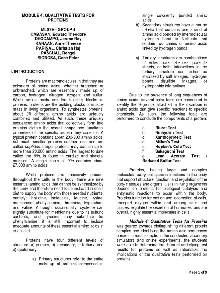 MODULE 4 - Group 4 PDF | PDF | Amino Acid | Proteins