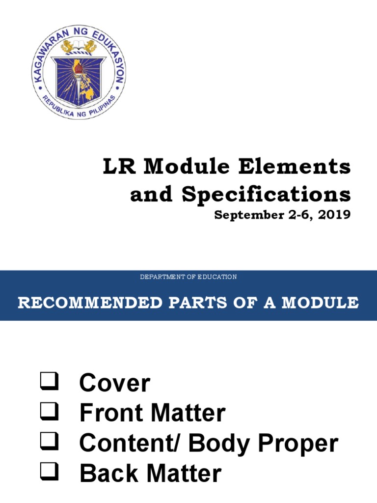 LR Module Elements and Specifications: September 2-6, 2019 | PDF | Book ...
