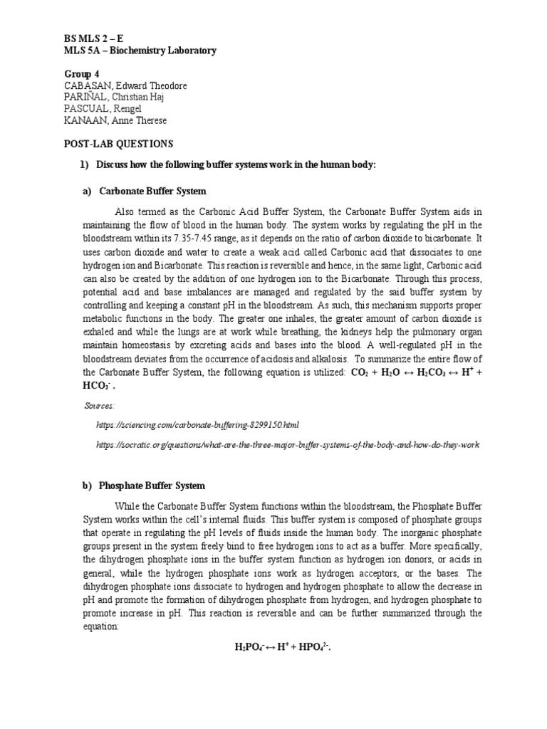 MODULE 2 - Post Lab Questions | PDF | Buffer Solution | Hemoglobin