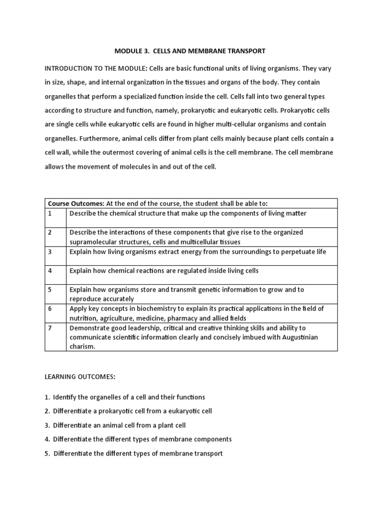MODULE 3 - Cells and Membrane Transport | PDF | Cell (Biology) | Cell ...
