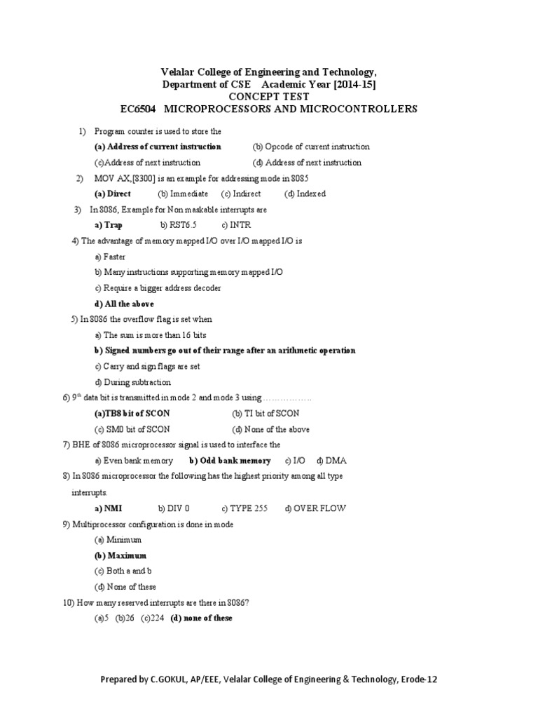 Microprocessors and Microcontrollers Concept Test: An assessment ...