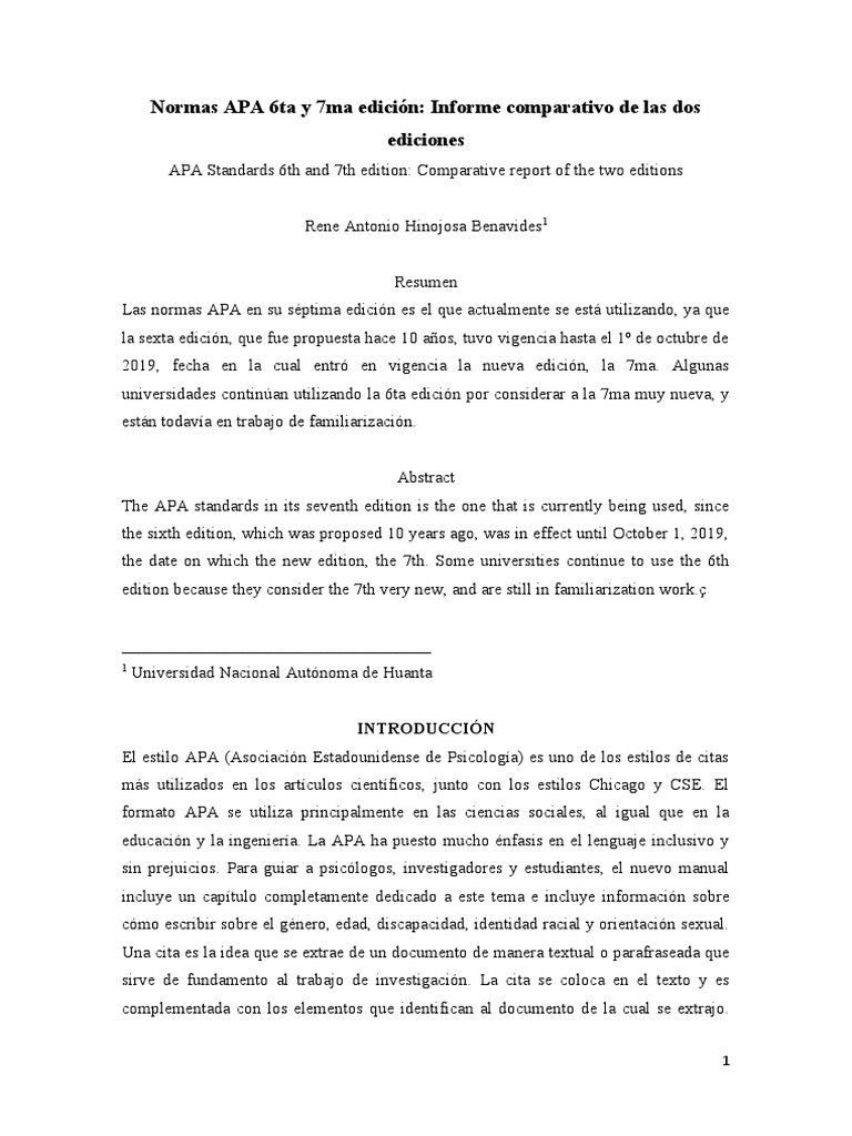 Informe Comparativo Normas APA 6ta y 7ma Edicion | PDF | Estilo apa ...