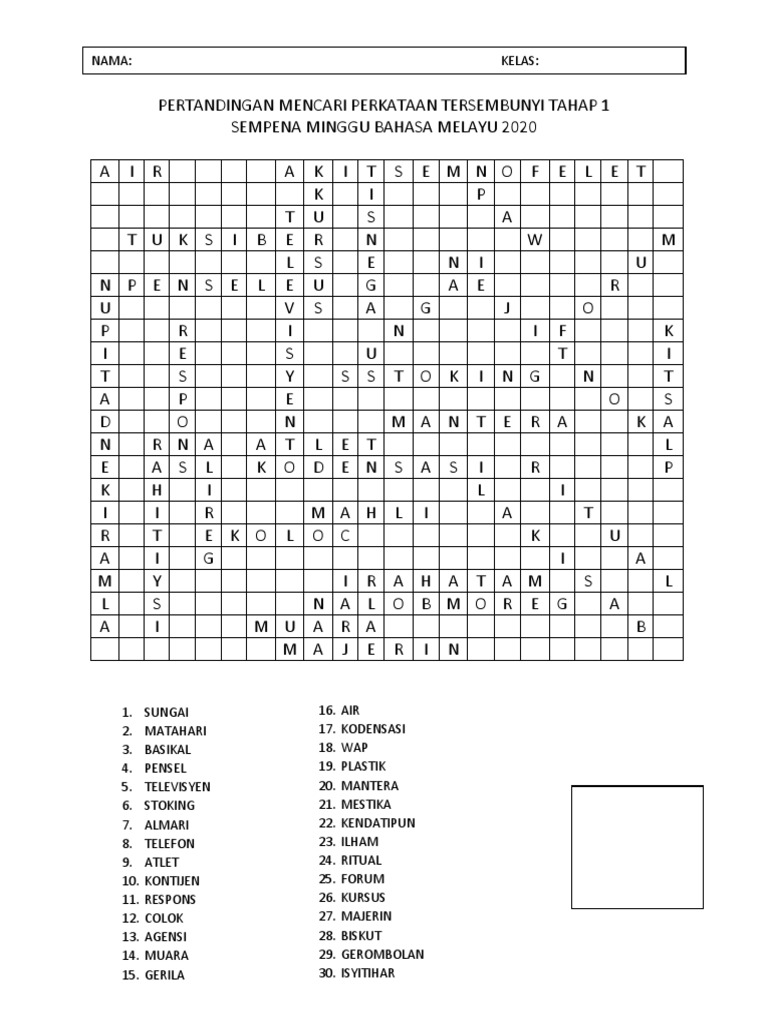 Pertandingan Mencari Perkataan Tersembunyi Tahap 1 | PDF