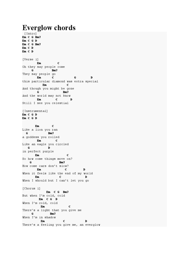 Everglow Chords: em C G Bm7 em C G D em C G Bm7 em C D em C D | PDF