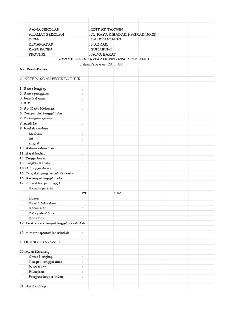 Contoh Formulir Dengan Excel | PDF