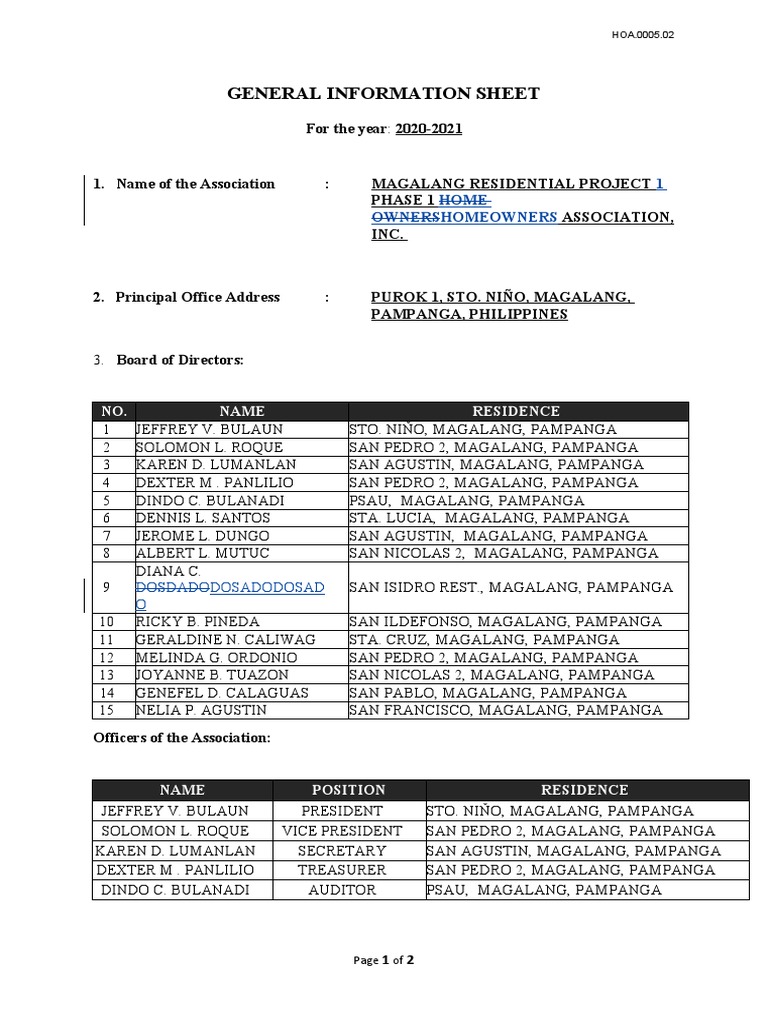 P2004 - Phase 1 - General Information Sheet | PDF