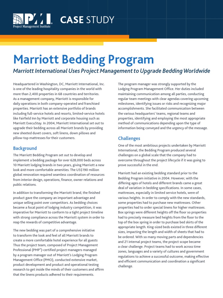 Marriott Bedding Program: Case Study | PDF | Bedding | Marriott ...