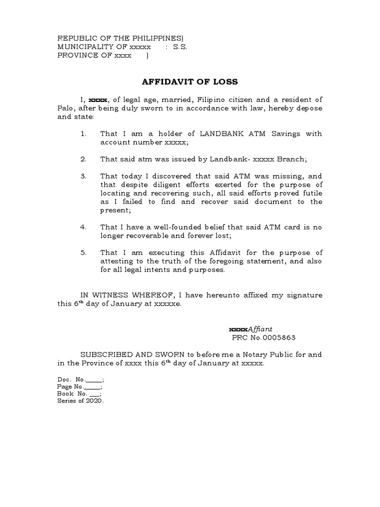 Affidavit of Loss: PRC No.0005863 | PDF