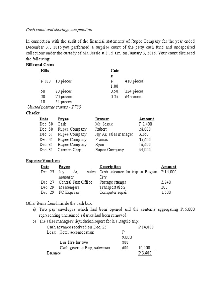 Cash Count and Shortage Computation | Download Free PDF | Receipt | Cash