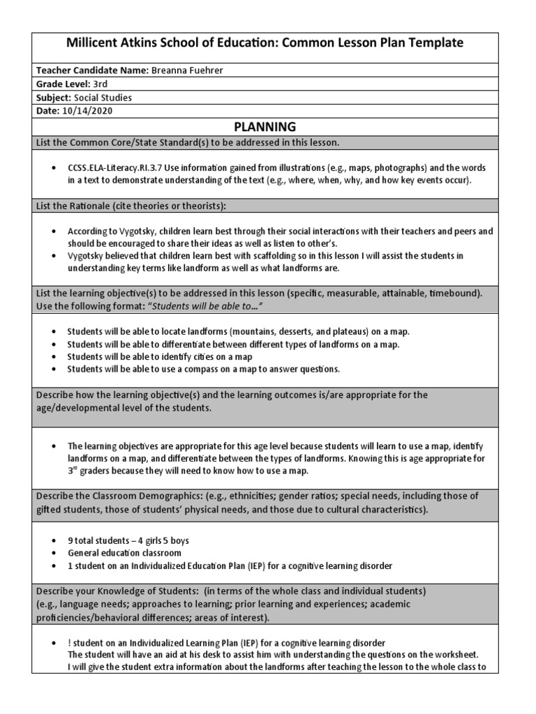 Millicent Atkins School of Education: Common Lesson Plan Template | PDF ...