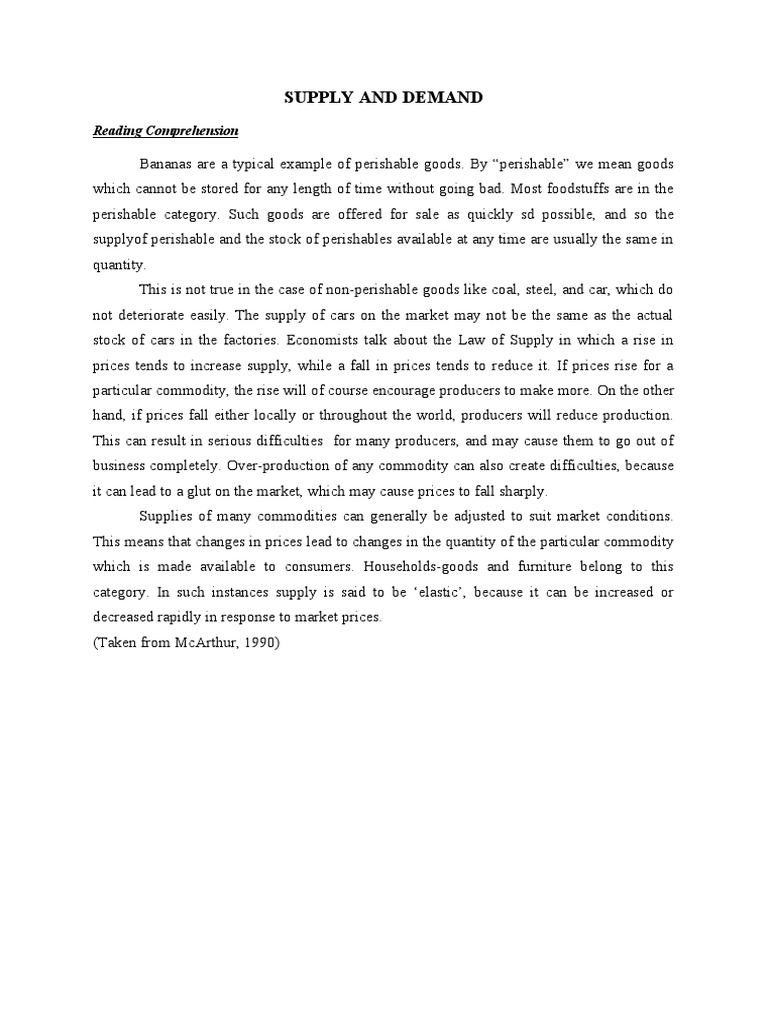 Supply and Demand: Reading Comprehension | PDF