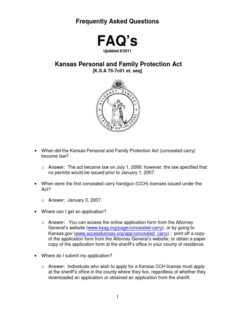 Kansas CCH License FAQ Guide | PDF | Concealed Carry In The United ...