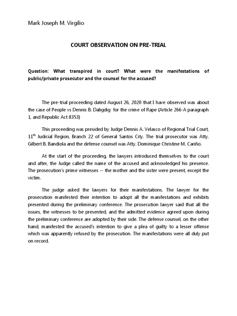 Court Observation: Pre-Trial Proceedings | PDF | Politics