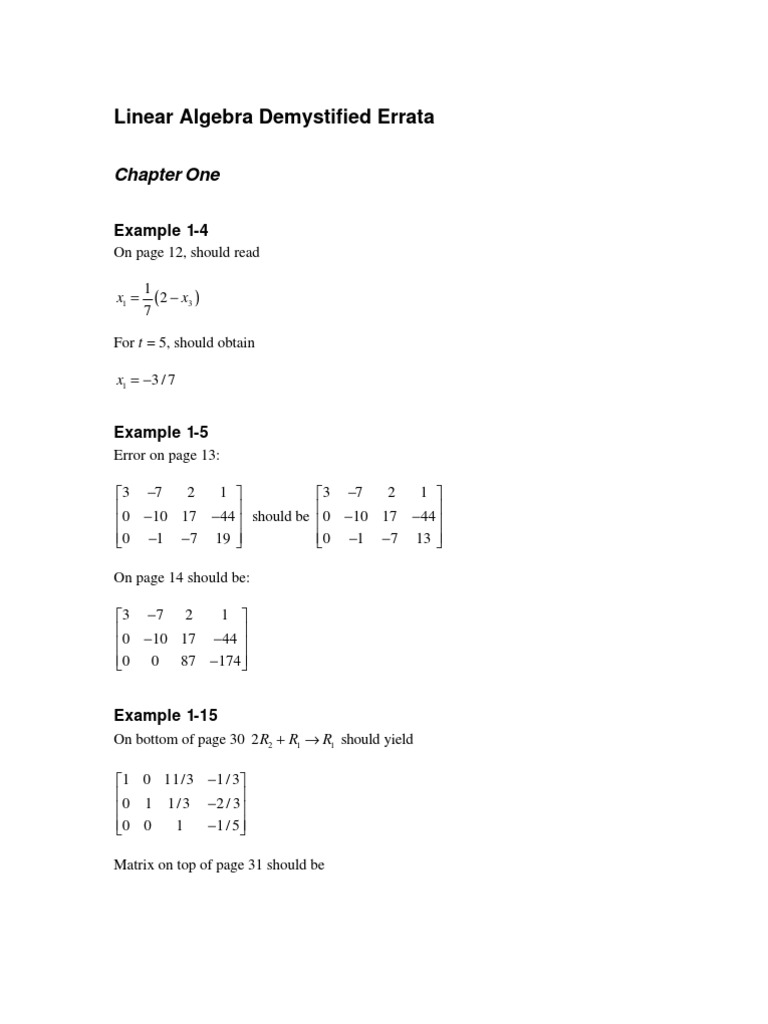 Linear Algebra Demystified Errata | PDF | Teaching Methods & Materials ...