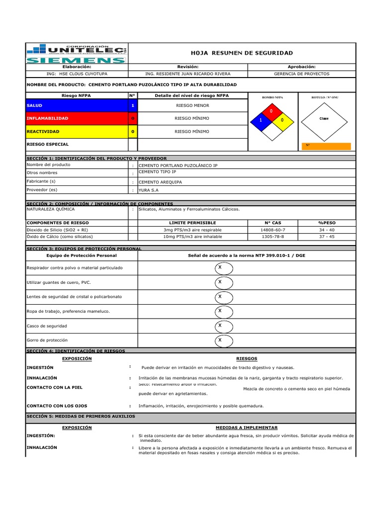 Msds Cemento Ficha Msds Ip | PDF | Cemento | Contaminación